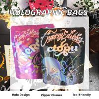 China Varieties 500mg 600mg Edible 3.5g PE Mylar Zipper Bags Holographic Candy Packaging Snack Packing Recycled Materials Customizable for sale