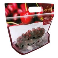 China Handheld Transparent PET Zipper Fruit Packaging Bag-Durable Fresh Produce Storage Pouch with Handle for Grapes/Cherries for sale