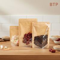 China Brown Clear Front Recycled Kraft Paper Back Corner Flat Zip Lock Food Grade Digital/Gravure Printing Stand Pouch Packaging Bag for sale