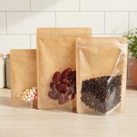 China Brown Clear Front Recycled Kraft Paper Back Corner Flat Zip Lock Food Grade Digital/Gravure Printing Stand Pouch Packaging Bag for sale