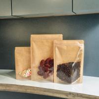 China Brown Clear Front Recycled Kraft Paper Back Corner Flat Zip Lock Food Grade Digital/Gravure Printing Stand Pouch Packaging Bag for sale