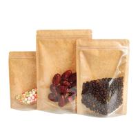 China Brown Clear Front Recycled Kraft Paper Back Corner Flat Zip Lock Food Grade Digital/Gravure Printing Stand Pouch Packaging Bag for sale