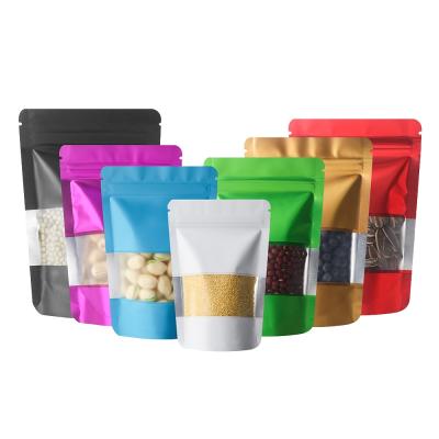 China MOQ 100pcs Colorful Metalized Moisture Proof Heat Seal Ziplock Bag Frosted Window Stand Pouch VMPET Food Packaging Flour Feed for sale
