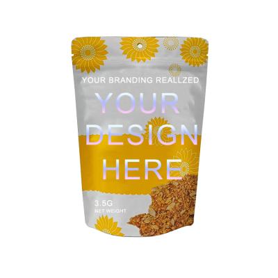 China Custom 3.5g Food Grade Durable Multi-Layer Design Stand Pouch Waterproof Resealable Mylar Bags for Flaxseed Crackers Milk Jelly for sale