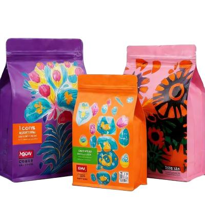 China Custom Printed Smell Proof Food Grade Square Bottom Tea Coffee Beans Packaging Pouch with Valve Zipper Resealable Aluminum Bag for sale