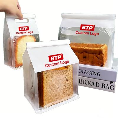 China MOQ 100pcs Custom Logo Bakery White Kraft Paper Pouch Stand up Toast & Bread Packaging Bag with Tin Tie Transparent Window for sale