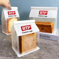 China MOQ 100pcs Custom Logo Bakery White Kraft Paper Pouch Stand up Toast & Bread Packaging Bag with Tin Tie Transparent Window for sale