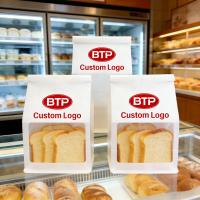 China MOQ 100pcs Custom Logo Bakery White Kraft Paper Pouch Stand up Toast & Bread Packaging Bag with Tin Tie Transparent Window for sale