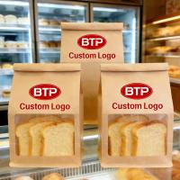 China MOQ 100pcs Custom Logo Bakery White Kraft Paper Pouch Stand up Toast & Bread Packaging Bag with Tin Tie Transparent Window for sale