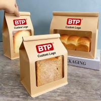 China MOQ 100pcs Custom Logo Bakery White Kraft Paper Pouch Stand up Toast & Bread Packaging Bag with Tin Tie Transparent Window for sale