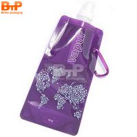 China MOQ 100pcs Custom Printed Water Bags Collapsible Food Grade Spout Top Beverage Bags Leak Proof Foldable Reusable Carabiner Clip for sale