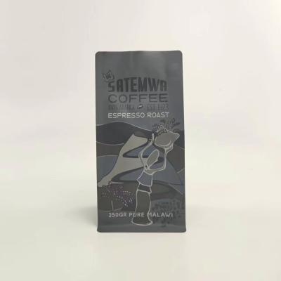 China MOQ100 Customized Logo 250G Eight Side Sealing Flat Bottom Coffee Bean Aluminum Foil Coffee Packaging Bags With Valve and Zipper for sale