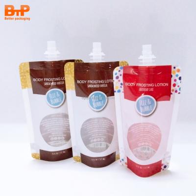 China Customized 500pcs 1000pcs Low MOQ Aluminum Foil Packaging Refill Liquid Fruit Juice Plastic Spout Pouches Bags for Drinks for sale
