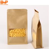 China Custom Flat Bottom Stand up Zipper Brown Kraft Paper Resealable Nuts Food Doypack Packaging Pouches Bag With Clear Window for sale