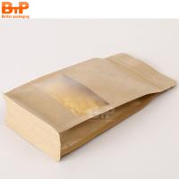 China Custom Flat Bottom Stand up Zipper Brown Kraft Paper Resealable Nuts Food Doypack Packaging Pouches Bag With Clear Window for sale