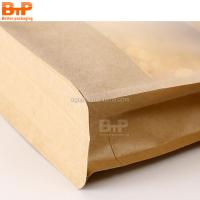 China Custom Flat Bottom Stand up Zipper Brown Kraft Paper Resealable Nuts Food Doypack Packaging Pouches Bag With Clear Window for sale