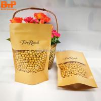 China Brown Kraft Paper Stand up Pouches Zipper Resealable Zip Lock Packaging Bag Biodegradable Food Bag Packaging With Window for sale