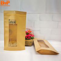 China Brown Kraft Paper Stand up Pouches Zipper Resealable Zip Lock Packaging Bag Biodegradable Food Bag Packaging With Window for sale