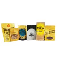 China Kraft Paper Coffee Bags Stand up Coffee Pouches With One Way Degassing Valve and Reusable Side Zipper for sale