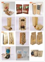 China Kraft Paper Coffee Bags Stand up Coffee Pouches With One Way Degassing Valve and Reusable Side Zipper for sale