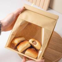 China Custom Size and Logo Bakery Paper Packaging Bag Bread Loaf Bagel Toast Brown Bakery Bread Paper Bags Kraft Paper Window Bag for sale