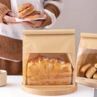 China Custom Size and Logo Bakery Paper Packaging Bag Bread Loaf Bagel Toast Brown Bakery Bread Paper Bags Kraft Paper Window Bag for sale
