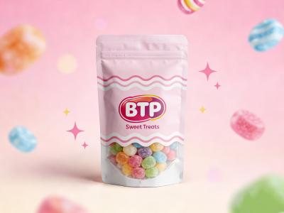 China Custom Printed Food Grade Plastic Stand up Pouch with Resealable Zipper and Clear Window for Colorful Hard Candies for sale