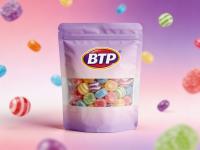 China Custom Printed Food Grade Plastic Stand up Pouch with Resealable Zipper and Clear Window for Colorful Hard Candies for sale