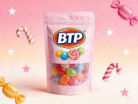 China Custom Printed Food Grade Plastic Stand up Pouch with Resealable Zipper and Clear Window for Colorful Hard Candies for sale