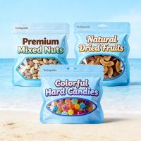 China Custom Food Grade PE Resealable Three-Side Sealed Clear Window Snack Packaging Pouch for Dried Fruit and Nut Candy for sale