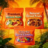 China Custom Food Grade PE Resealable Three-Side Sealed Clear Window Snack Packaging Pouch for Dried Fruit and Nut Candy for sale