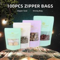 China Custom 100pcs Resealable PE Stand up Pouch with Window Zipper Digital Printing Baby Food Plantain Chips Packaging Bag for sale