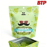 China Heat Seal Snack Pouch with Clear Window Food Grade PE Resealable Plastic Stand up Pouch Custom Logo for Gummy Candy & Treats for sale