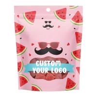 China Heat Seal Snack Pouch with Clear Window Food Grade PE Resealable Plastic Stand up Pouch Custom Logo for Gummy Candy & Treats for sale