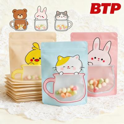 China Custom Cartoon Stand-Up Plastic Bags with Clear Window Resealable Zipper PE Material Moisture Proof Food Grade for Snacks Candy for sale