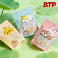 China Custom Cartoon Stand-Up Plastic Bags with Clear Window Resealable Zipper PE Material Moisture Proof Food Grade for Snacks Candy for sale
