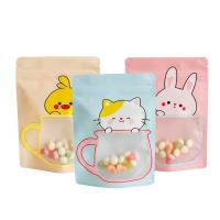 China Custom Cartoon Stand-Up Plastic Bags with Clear Window Resealable Zipper PE Material Moisture Proof Food Grade for Snacks Candy for sale