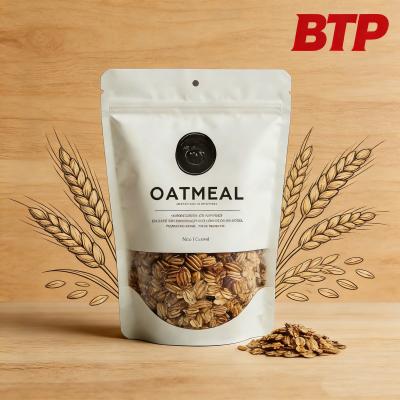 China Custom Printed Oatmeal Stand up Pouch with Clear Window Resealable Zipper Food Grade Plastic Bags Gravure Printing for sale