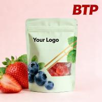 China Custom Printed Reusable Clear Window Stand up Pouch with Custom Logo Food Grade Zipper for Gummies and Dried Fruits for sale