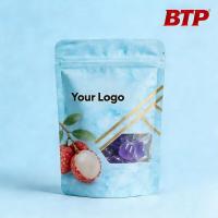 China Custom Printed Reusable Clear Window Stand up Pouch with Custom Logo Food Grade Zipper for Gummies and Dried Fruits for sale