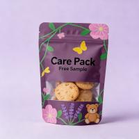 China Custom Printed Clear Window Disposable Stand up Pouch Resealable Food Grade Zipper Bag for Snacks Cake Confectionery for sale
