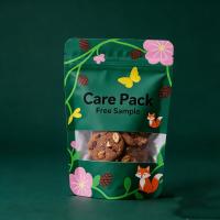 China Custom Printed Clear Window Disposable Stand up Pouch Resealable Food Grade Zipper Bag for Snacks Cake Confectionery for sale