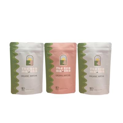 China Custom Premium Eco-friendly Matcha Stand up Pouch Food Grade Heat Seal Resealable Airtight for Organic Japanese Tea Packaging for sale