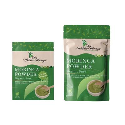 China Custom Printed Moisture Proof Stand up Resealable PE Plastic Pouches Zipper Top Custom Logo for Organic Moringa Powder Packaging for sale