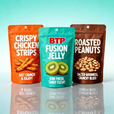 China Custom Reusable Food Grade Stand Resealable Moisture Proof Plastic Bags Zipper Top for Crispy Chicken Strips Fruit Jelly Roasted for sale
