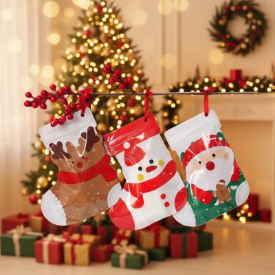 China Custom Disposable PET+PE Festival-Themed Creative Cartoon Christmas Sock Zip Lock Bags Self-Sealing Plastic Packaging for Gift for sale