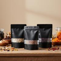 China Custom MOQ 1000pcs Black Glossy Food Grade Stand up Resealable Zip Lock Plastic Bags with Clear Window and Custom Logo for sale