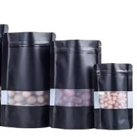 China Custom MOQ 1000pcs Black Glossy Food Grade Stand up Resealable Zip Lock Plastic Bags with Clear Window and Custom Logo for sale