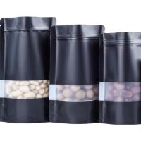 China Custom MOQ 1000pcs Black Glossy Food Grade Stand up Resealable Zip Lock Plastic Bags with Clear Window and Custom Logo for sale