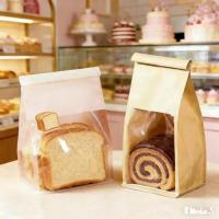 China Cotton Paper Baking Bag Transparent Window Plastic Packaging for Toasted Bread Chewing Gum National Tides Printed Wire Curling for sale